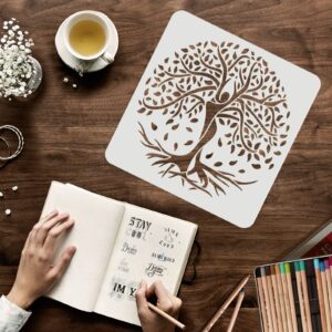 FINGERINSPIRE Tree of Life Stencils Decoration Template 11.8x11.8 inch Tree in Human Shape Drawing Painting Stencils Square Reusable Stencils for Art Projects Painting on Wood, Floor, Wall and Tile