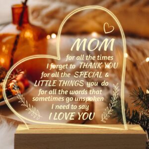 Hiipeenow Mom Birthday Gifts, Acrylic Engraved Night Light 15 * 19CM Presents, Mothers Day Christmas Gifts for Mom from Daughter Son