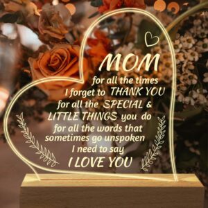 Hiipeenow Mom Birthday Gifts, Acrylic Engraved Night Light 15 * 19CM Presents, Mothers Day Christmas Gifts for Mom from Daughter Son