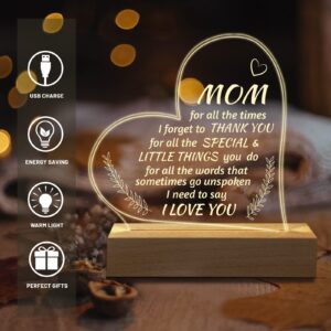 Hiipeenow Mom Birthday Gifts, Acrylic Engraved Night Light 15 * 19CM Presents, Mothers Day Christmas Gifts for Mom from Daughter Son