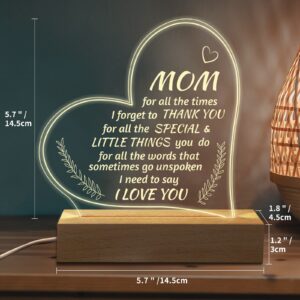 Hiipeenow Mom Birthday Gifts, Acrylic Engraved Night Light 15 * 19CM Presents, Mothers Day Christmas Gifts for Mom from Daughter Son