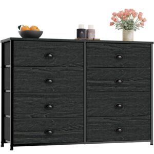 furnulem 8 drawer dresser for bedroom, tv stand with fabric bins for 50'' tv, large chest of drawers for bedroom, office, dorm, closet, kids room, sturdy metal frame & wood top (black oak)