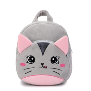 befunirise toddler backpack for boys and girls, cute soft plush animal cartoon mini backpack little for kids 2-6 years (cat)