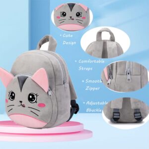 BEFUNIRISE Toddler Backpack for Boys and Girls, Cute Soft Plush Animal Cartoon Mini Backpack Little For Kids 2-6 Years (Cat)