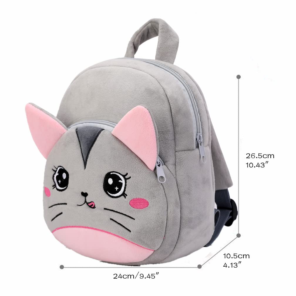 BEFUNIRISE Toddler Backpack for Boys and Girls, Cute Soft Plush Animal Cartoon Mini Backpack Little For Kids 2-6 Years (Cat)