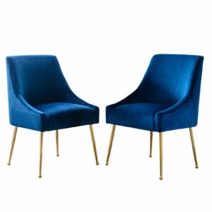 restworld velvet dining chairs set of 2, furniture collection modern contemporary upholstered with polished gold metal legs(blue)