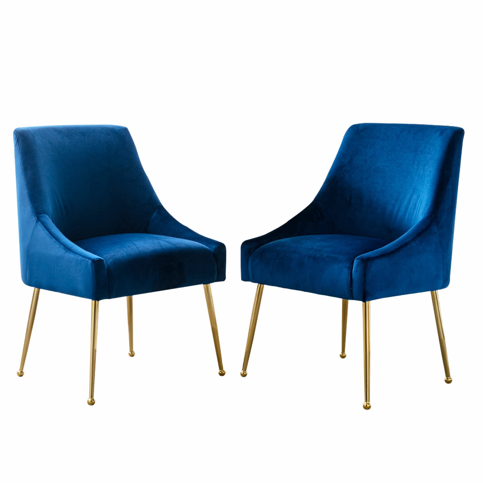 Restworld Velvet Dining Chairs Set of 2, Furniture Collection Modern Contemporary Upholstered with Polished Gold Metal Legs(Blue)