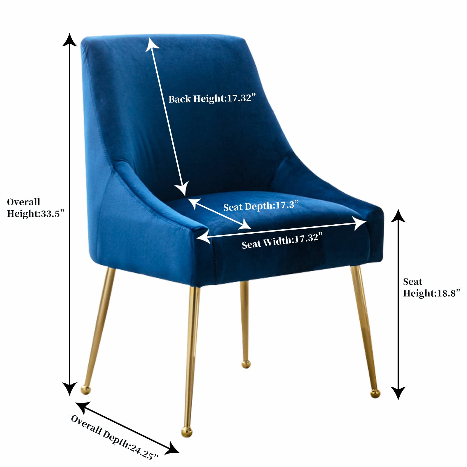 Restworld Velvet Dining Chairs Set of 2, Furniture Collection Modern Contemporary Upholstered with Polished Gold Metal Legs(Blue)