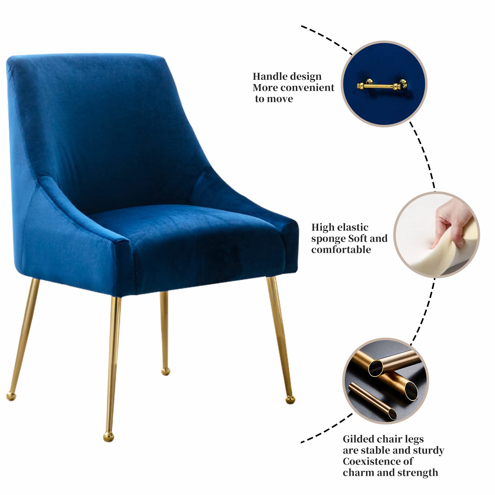 Restworld Velvet Dining Chairs Set of 2, Furniture Collection Modern Contemporary Upholstered with Polished Gold Metal Legs(Blue)