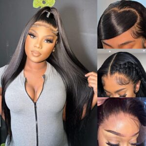 miss flower 250% density hd lace front wigs human hair 26inch 15a grade real full large lace space 13x4 straight lace frontal wigs human hair pre plucked for black women