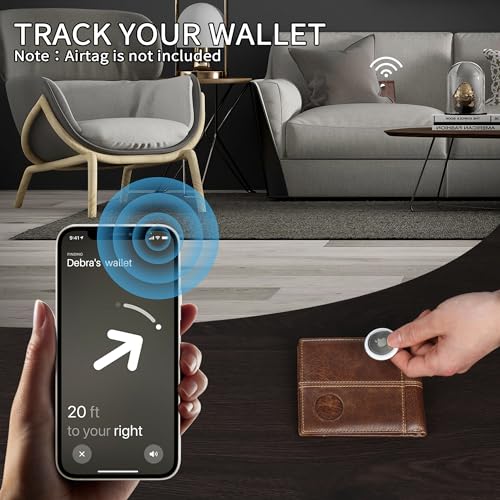 Swallowmall AirTag Wallet Men RFID Blocking Genuine Leather Bifold Mens Wallet For AirTag 1 ID Window 15 Card Holders with Box (Airtag Not included)