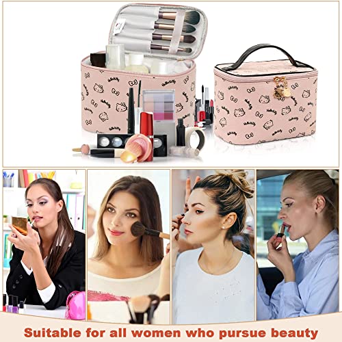 Large Makeup Bag with Handle Travel Cube Cosmetic Bags Brush Holder Zipper Pouch Case Organizer for Women