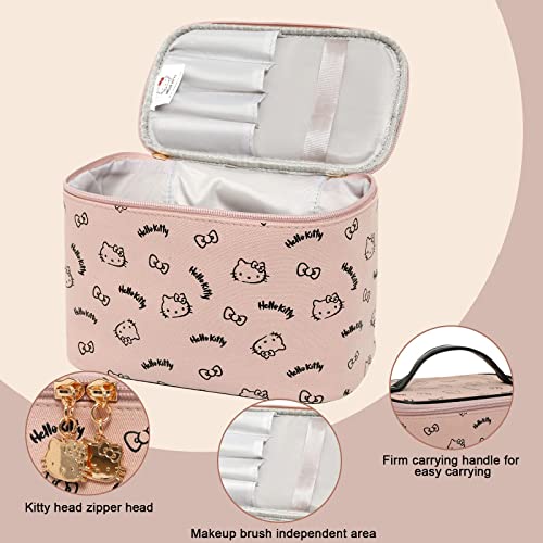 Large Makeup Bag with Handle Travel Cube Cosmetic Bags Brush Holder Zipper Pouch Case Organizer for Women