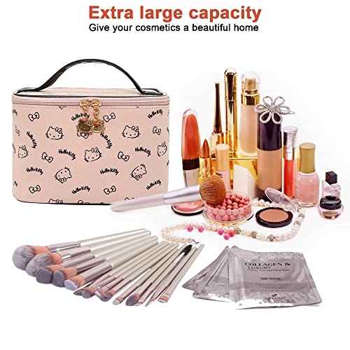 Large Makeup Bag with Handle Travel Cube Cosmetic Bags Brush Holder Zipper Pouch Case Organizer for Women