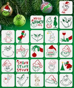 gygot 24pcs small christmas stencils for painting,3x3inch reusable christmas stencils for making christmas ornaments/wood slice/holiday cards