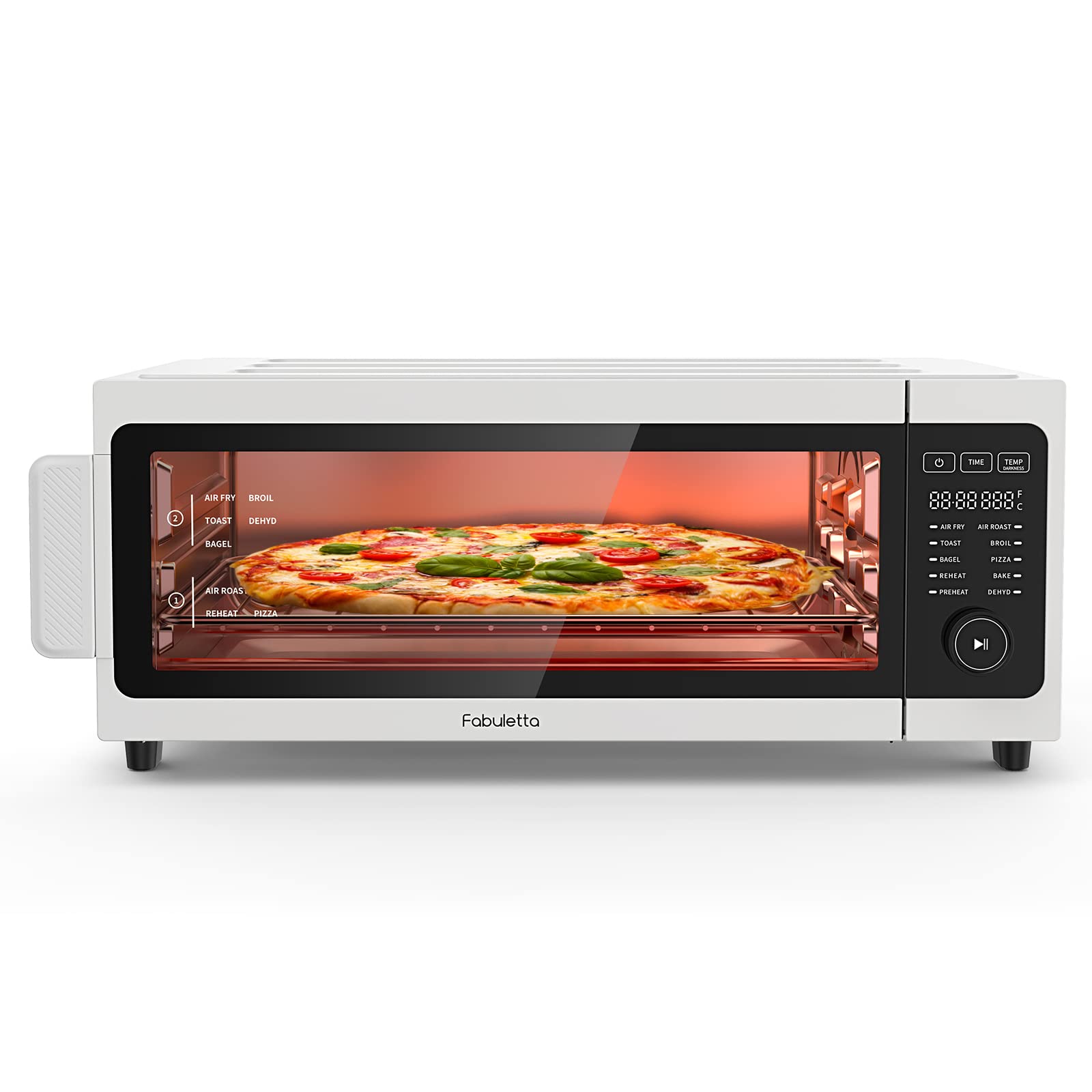 Toaster Oven Air Fryer Combo - Fabuletta 10-in-1 Countertop Convection Oven 1800W, Flip Up & Away Capability for Storage Space, Oil-Less Toaster Oven Fit 12" Pizza, 9 Slices Toast (White)