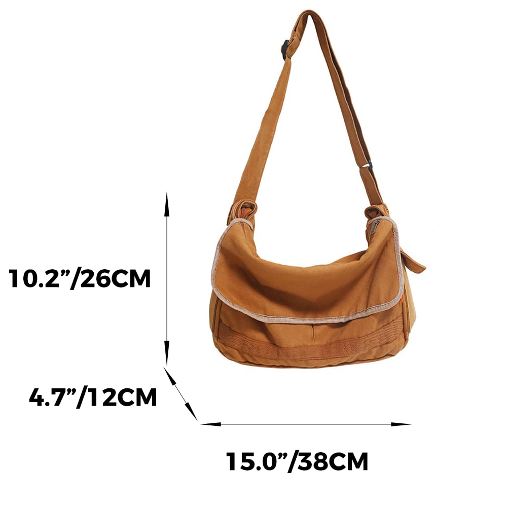 Vintage Canvas Messenger Bag for Men Women Crossbody Bag Satchel Shoulder Bag Harajuku Streetwear (White)