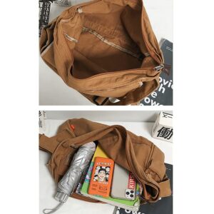 Vintage Canvas Messenger Bag for Men Women Crossbody Bag Satchel Shoulder Bag Harajuku Streetwear (White)