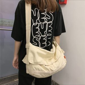 Vintage Canvas Messenger Bag for Men Women Crossbody Bag Satchel Shoulder Bag Harajuku Streetwear (White)