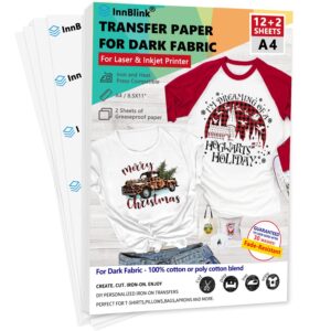 iron on heat transfer paper for light fabric - 12 sheets, 8.5"x11" transfer paper for t shirt, printable heat press transfer paper for inkjet and laserjet printer, heat transfer vinyl for t-shirt