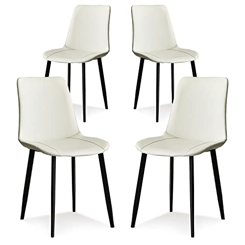 Ironalita White Dining Chairs Set of 4, Faux Leather Mid Century Modern Chairs with Metal Chair Legs, Kitchen Chairs for Dining Room, Restaurant, Living Room