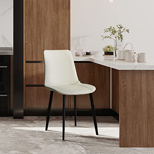 Ironalita White Dining Chairs Set of 4, Faux Leather Mid Century Modern Chairs with Metal Chair Legs, Kitchen Chairs for Dining Room, Restaurant, Living Room