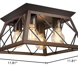 FadimiKoo Flush Mount Ceiling Light Fixtures for Kitchen Hallway, 4-Light Close to Ceiling Lighting, Industrial Farmhouse Square Cage Ceiling Lamp for Dining Room, Living Room, Bulb Not Included