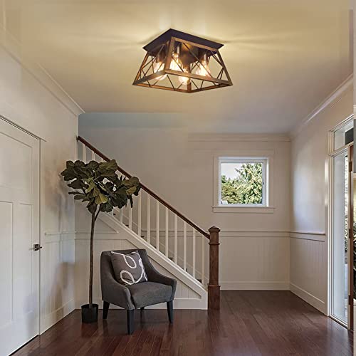 FadimiKoo Flush Mount Ceiling Light Fixtures for Kitchen Hallway, 4-Light Close to Ceiling Lighting, Industrial Farmhouse Square Cage Ceiling Lamp for Dining Room, Living Room, Bulb Not Included