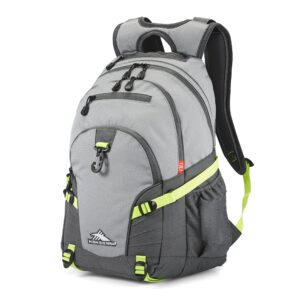 high sierra loop backpack, travel, or work bookbag with tablet sleeve, one size, steel grey/mercury/neon green