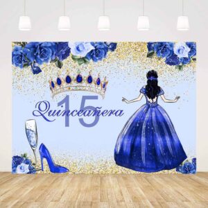 sendy 10x7ft quinceanera backdrop for girl happy 15th birthday background blue flowers high heels crown princess birthday party decorations photography props banner