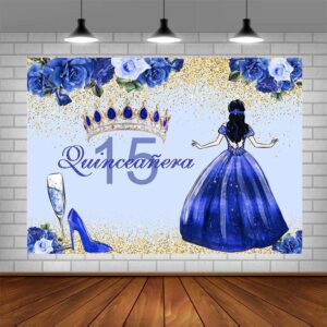 Sendy 10x7ft Quinceanera Backdrop for Girl Happy 15th Birthday Background Blue Flowers High Heels Crown Princess Birthday Party Decorations Photography Props Banner