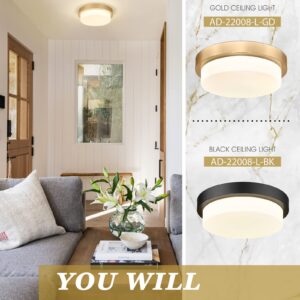 Audickic Gold Flush Mount Ceiling Light, 13inch Close to Ceiling Light Fixtures 24W 2200lm Dimmable 2700K/3000K/4000K/5000K/6000K Brass LED Ceiling Lamp for Bedroom Hallway Kitchen, AD-22008-L-GD