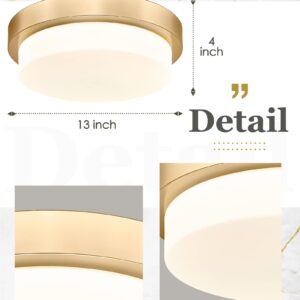 Audickic Gold Flush Mount Ceiling Light, 13inch Close to Ceiling Light Fixtures 24W 2200lm Dimmable 2700K/3000K/4000K/5000K/6000K Brass LED Ceiling Lamp for Bedroom Hallway Kitchen, AD-22008-L-GD