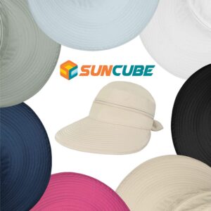 SUN CUBE Women Sun Hat for Outdoor UV Protection, Wide Brim Sun Hat Ponytail, Convertible Zip-Off Beach Hat Visor for Golf Gardening Pool Travel, Foldable Summer UPF50+ Visor Hat, Navy