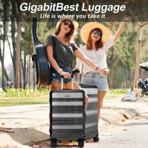 GigabitBest Luggage Sets Clearance Spinner Wheels Suitcase 3 Piece Set PC+ABS with TSA Lock Carry on Hardshell Lightweight 20in 24in 28in, Black