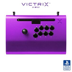 victrix pro fs esports playstation fight stick for ps4, ps5, pc, durable aluminum, sanwa denshi buttons, ergonomic wrist slope, detachable joystick, tournament grade for fighting games (purple)