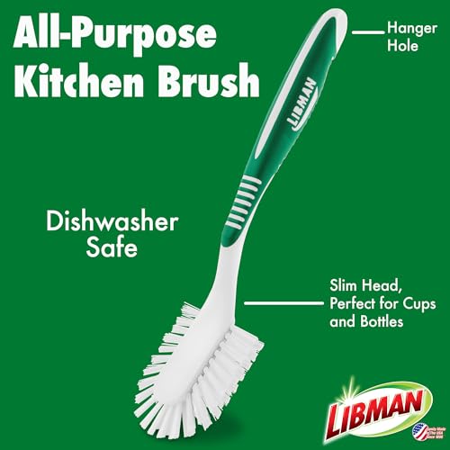 Libman Green & White Cleaning Brush Kit, 3-Piece Set, All-Purpose Brushes for Kitchen, Basins, Sinks, Dishwashers