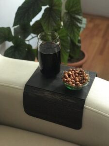 sofa armrest tray, non-slip drink holder coaster portable side table, drinking table, space-saving couch arm table, sofa armrest tray natural wood beverage cup holder tray