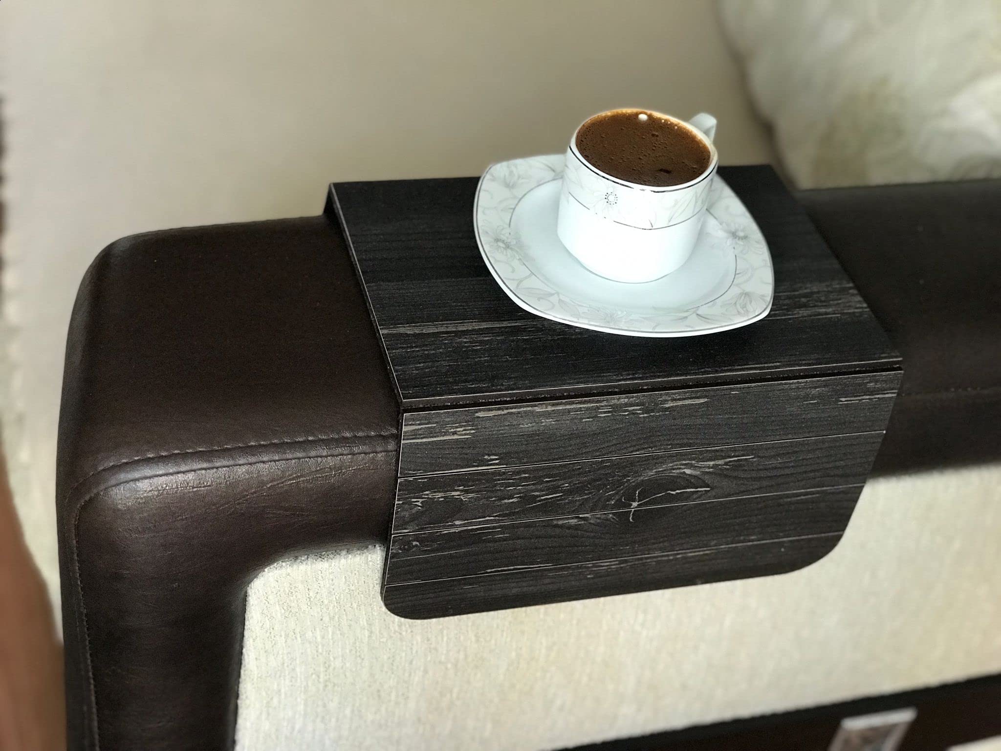 Sofa Armrest Tray, Non-Slip Drink Holder Coaster Portable Side Table, Drinking Table, Space-Saving Couch Arm Table, Sofa Armrest Tray Natural Wood Beverage Cup Holder Tray