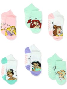 disney princess toddler girls 6 pack socks with grippers (x-small (2-4t), aqua blue)