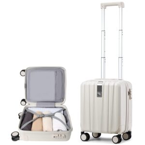 hanke 14 inch underseat carry on luggage with wheels, lightweight, waterproof, tsa-approved, suitcase, ivory white