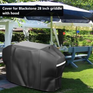 Grisun 5483 Grill Cover for Blackstone 28" Griddle W/Hood, 2147,1785,1962,1883,1924,1858,2086, UV-Resistant Waterproof Grill Cover for 1901,1934,2092, Zipper Design, Full Length, Black