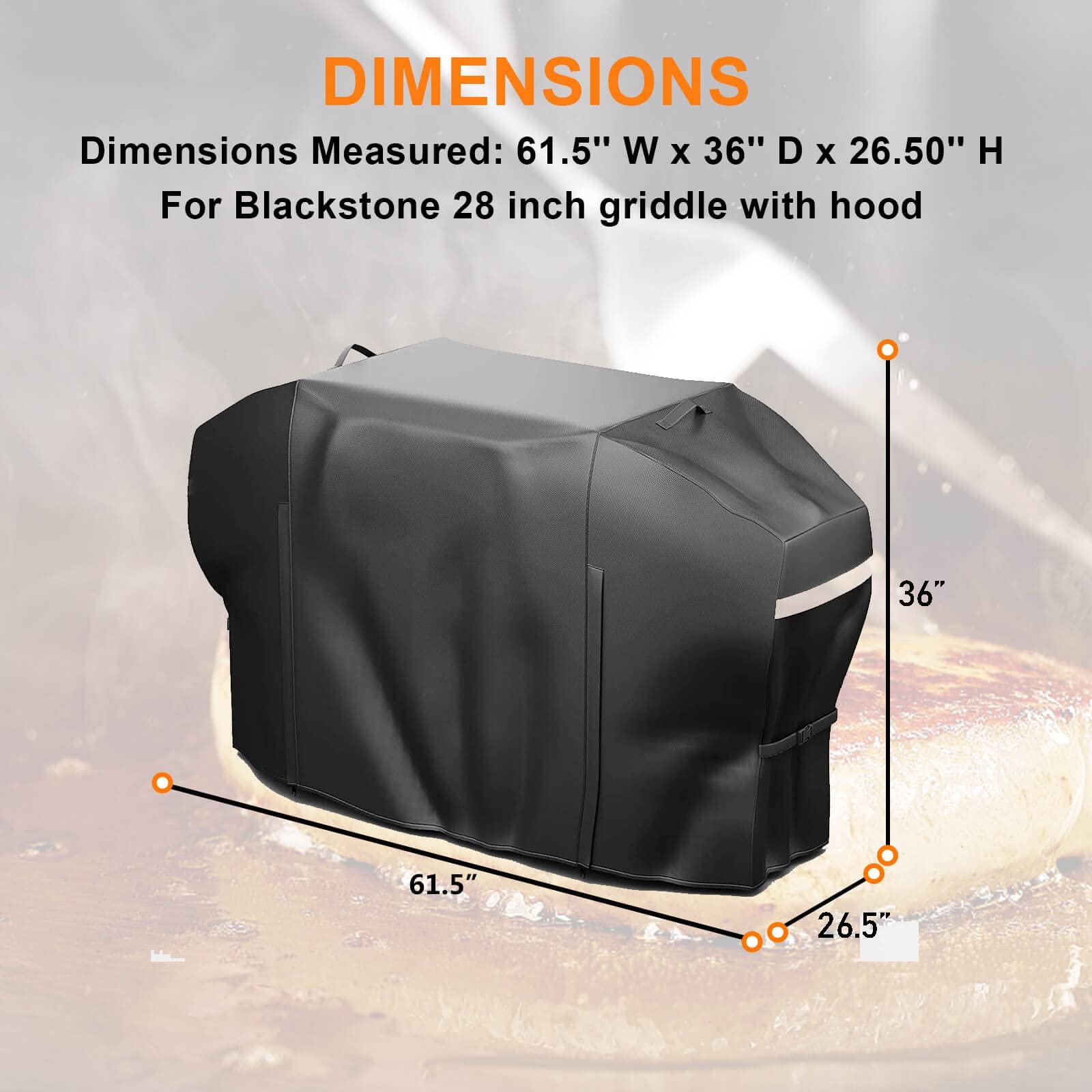 Grisun 5483 Grill Cover for Blackstone 28" Griddle W/Hood, 2147,1785,1962,1883,1924,1858,2086, UV-Resistant Waterproof Grill Cover for 1901,1934,2092, Zipper Design, Full Length, Black