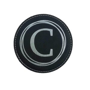 round handmade coasters - personalized coasters set of 6 - custom engraved barware decorations - leather bar decor - man cave father's day present (black/silver)