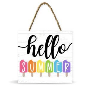 hello summer sign for home colorful popsicle ice lolly hanging sign rustic plaque door hanger front porch decor beach house farmhouse wall sign