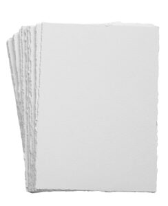 blank deckle edge sheets, 135#/290gsm, soft white, 100% cotton rag, cold pressed, acid free & archival hand torn watercolor paper (8x10 inch sheets only, set of 24)