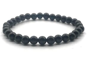 black agate gemstone beaded stretch bracelet 7 inches - 6mm round beads