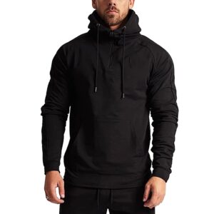 gymelite men's 1/4 zip fashion pullover hoodie athletic workout fit cotton blend hooed sweatshirts casual long sleeve with pockets(sobk m solid black