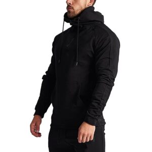 GYMELITE Men's 1/4 Zip Fashion Pullover Hoodie Athletic Workout Fit Cotton Blend Hooed Sweatshirts Casual Long Sleeve with Pockets(SOBK M Solid Black