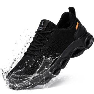 fates tex waterproof shoes for men tennis sneakers rain water resistant comfortable walking running casual breathable work shoes(10,black)